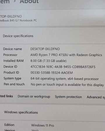 hp elitebook 845 g7 ryzen 7pro 4750u 8G 256SSD 14" FHD Alger Hussein dey - Ouedkniss.com - Algérie