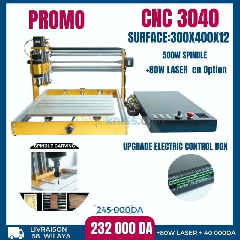 CNC 3040 (30X40M) Engraving Machine 500W Spindle + 80W Laser in option ...