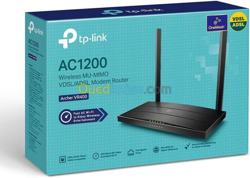 TP-LINK Archer VR400 V3 Modem Routeur VDSL2- ADSL2+ Wi-Fi AC 1200Mbps ...